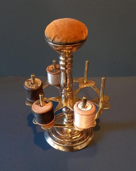 Antique Brass Bobbin Stand & Pin Cushion | Sturmans Antiques