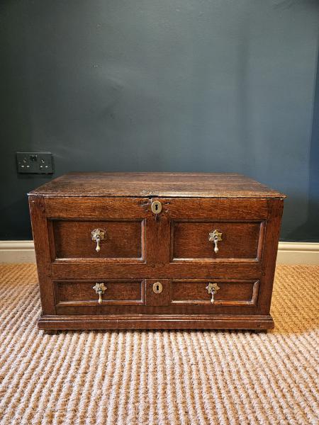 George I Oak Panelled Front Coffer Bach | Sturmans Antiques