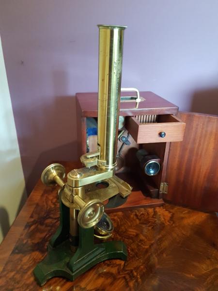 Antique Microscope in Original Mahogany Case | Sturmans Antiques