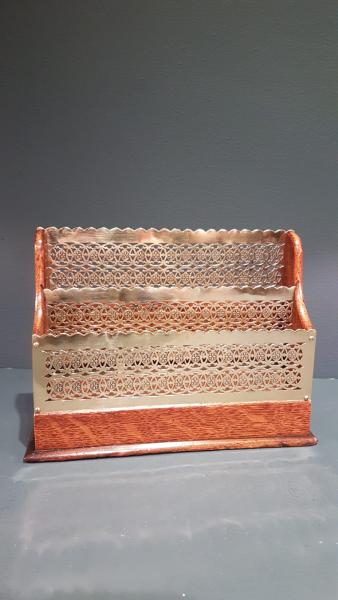 Victorian Fretted Brass and Oak Letter Rack | Sturmans Antiques