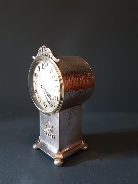 Planished Silver Plated Mantel Clock | Sturmans Antiques