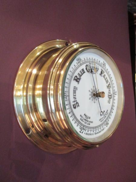 Antique Polished Brass Bulkhead Marine Barometer | Sturmans Antiques