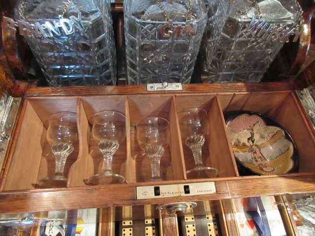 Outstanding Victorian Polished Oak Gaming Tantalus | Sturmans Antiques