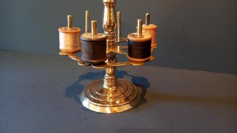 Antique Brass Bobbin Stand & Pin Cushion | Sturmans Antiques